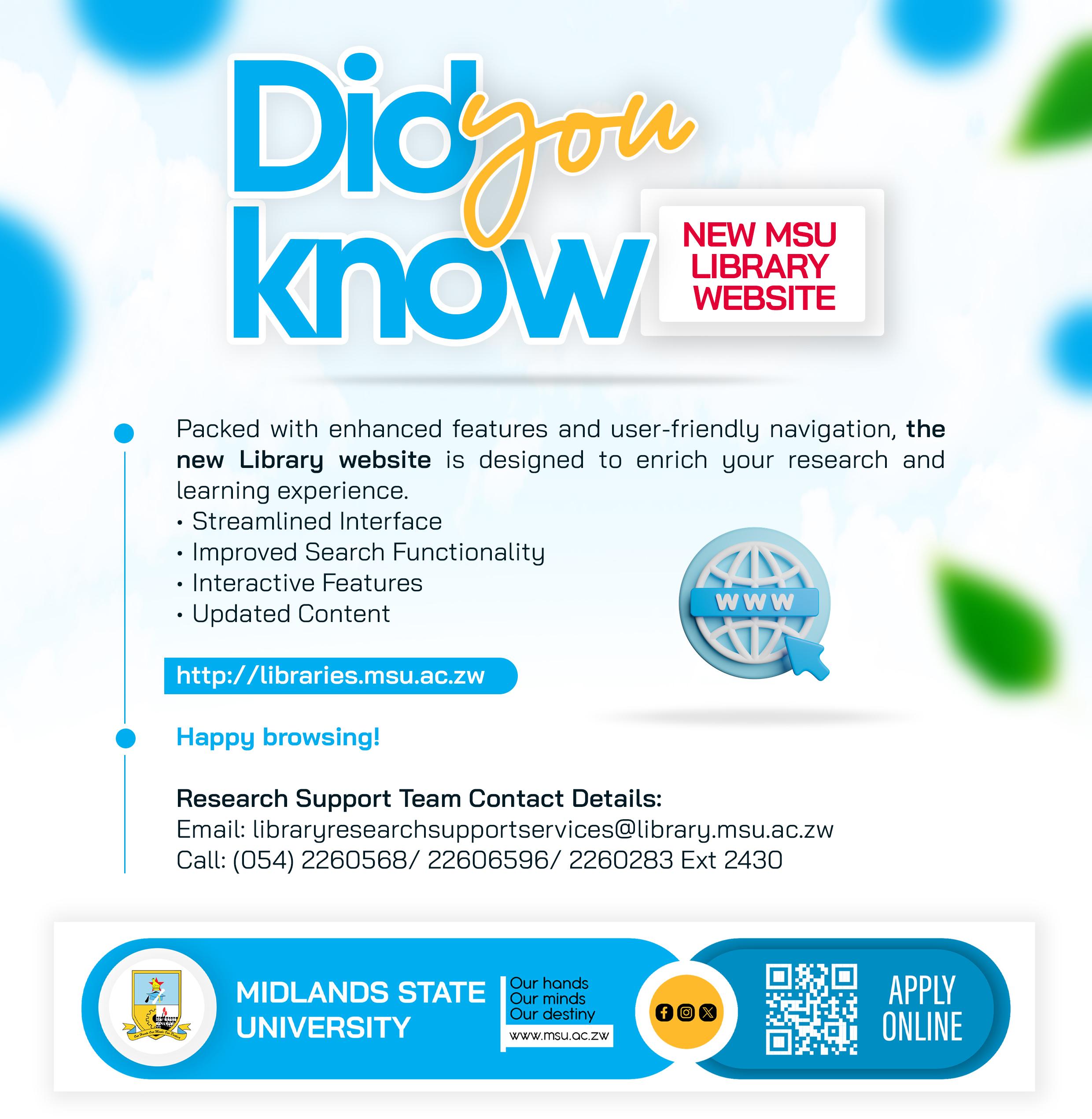 New Library Website - Midlands State University Libraries